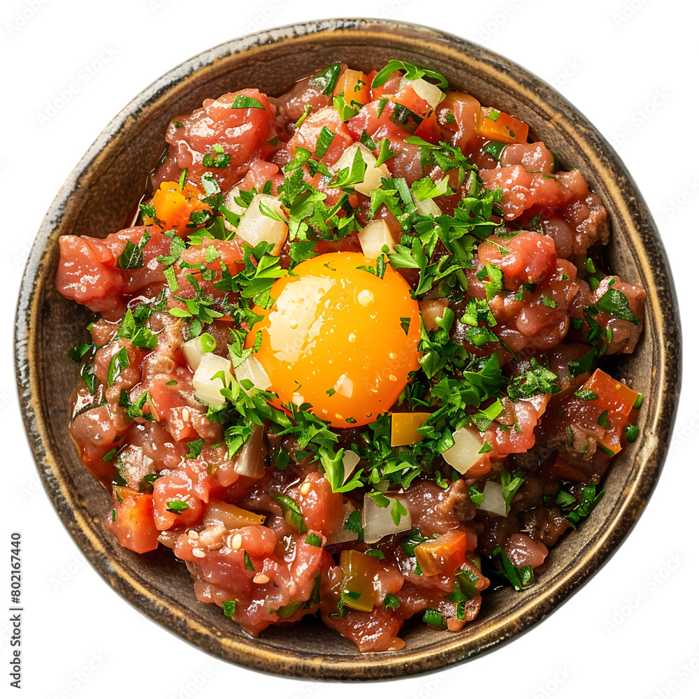 Kitfo (Ethiopian Steak Tartare) Food Dish top view isolated on a ...