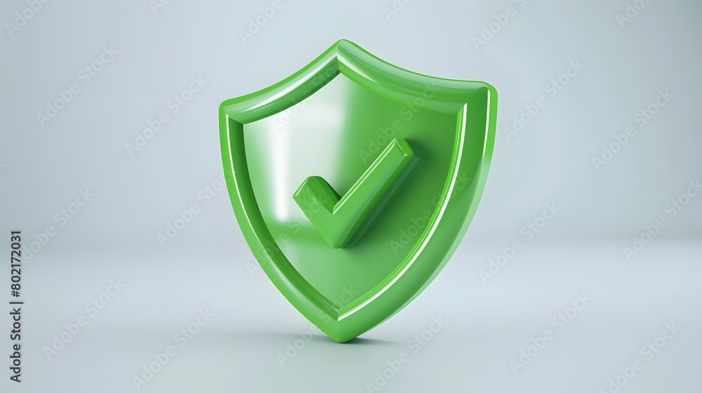 cartoon 3d Icon safety shield check mark perspective . green symbol ...
