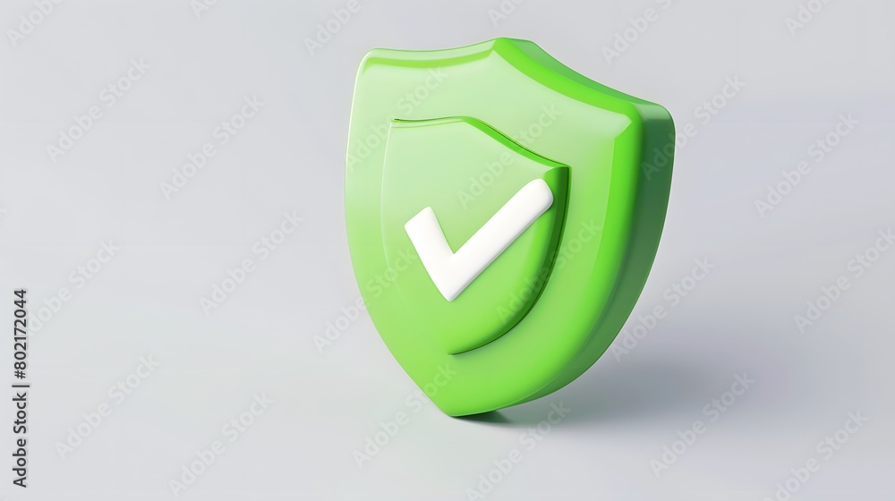 cartoon 3d Icon safety shield check mark perspective . green symbol ...