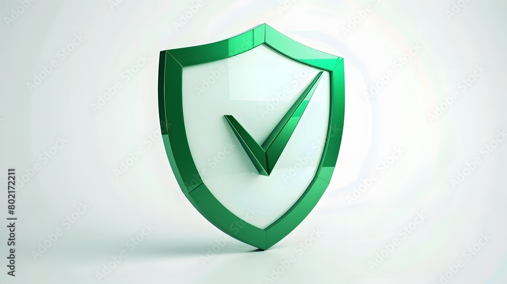 cartoon 3d Icon safety shield check mark perspective . green symbol ...