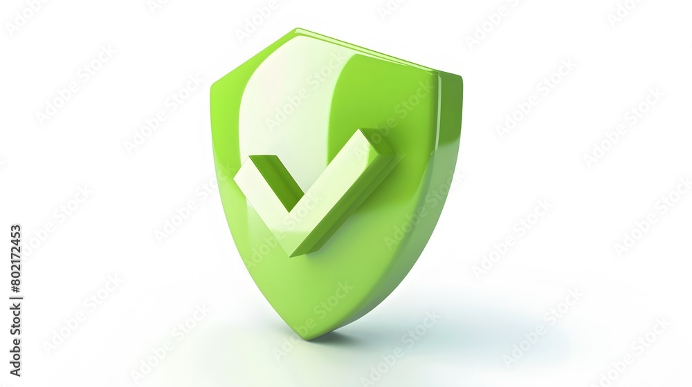 cartoon 3d Icon safety shield check mark perspective . green symbol ...