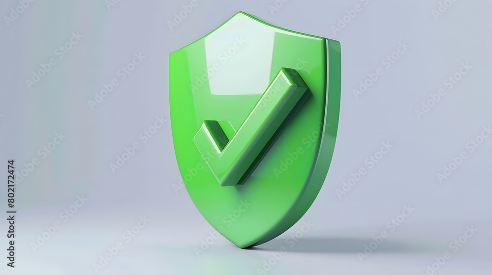 cartoon 3d Icon safety shield check mark perspective . green symbol ...