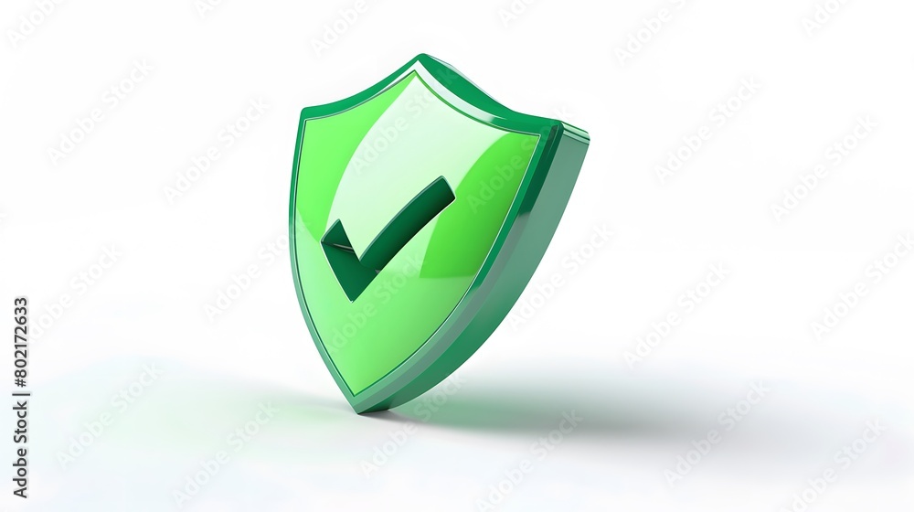 cartoon 3d Icon safety shield check mark perspective . green symbol ...