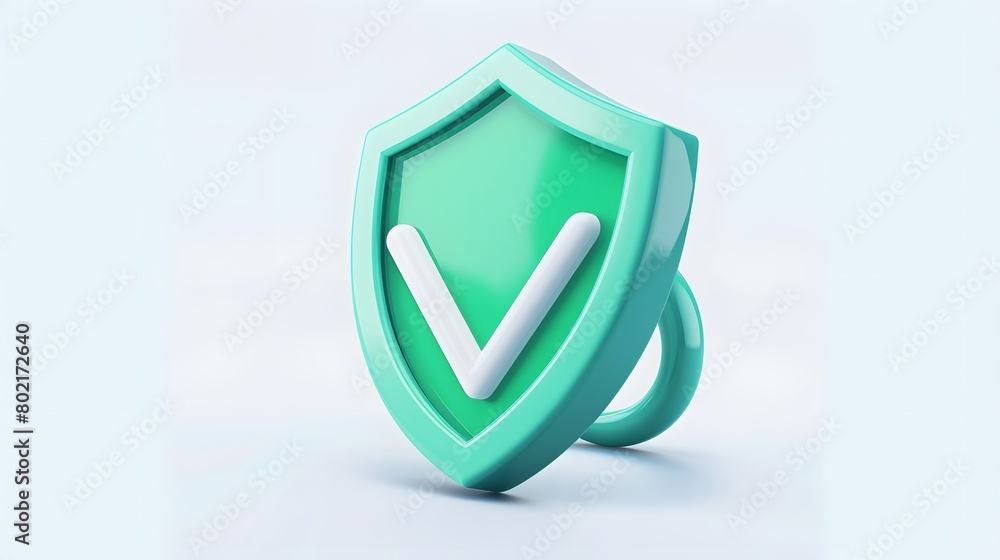 cartoon 3d Icon safety shield check mark perspective . green symbol ...