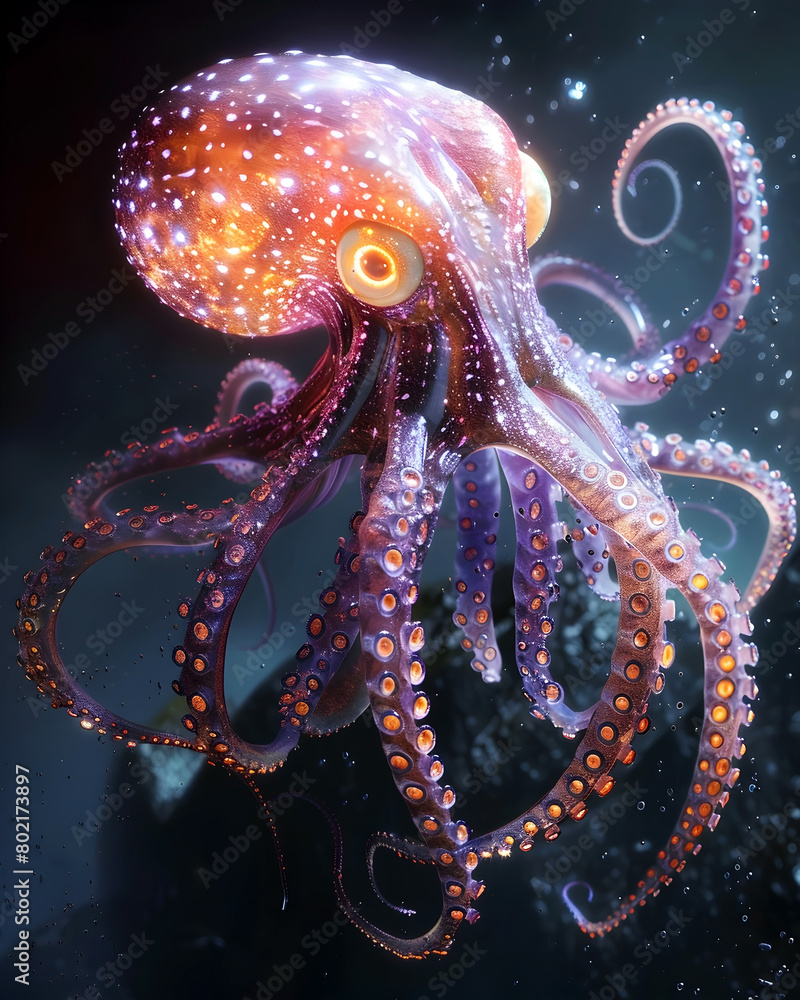 Bioluminescent Deep-Sea Creature with Vibrant Tentacles and ...