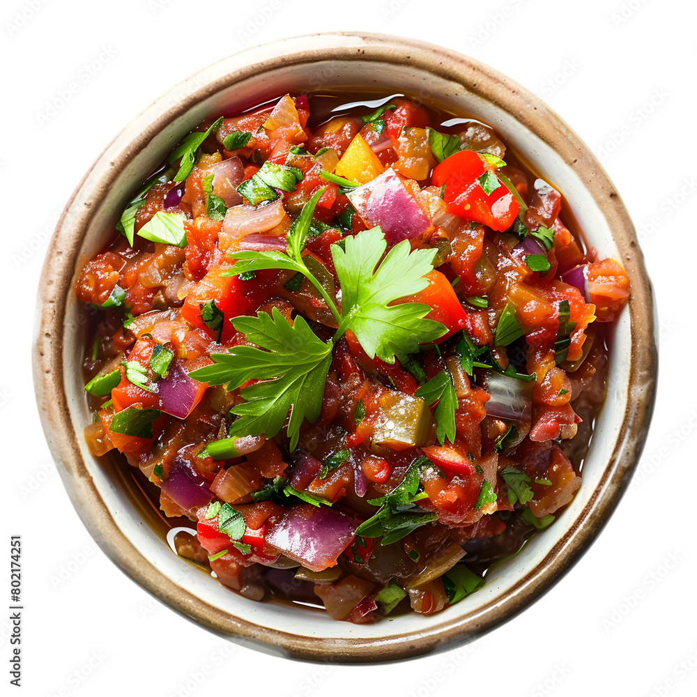 Chakalaka (Spicy Vegetable Relish) Food Dish top view isolated on a ...