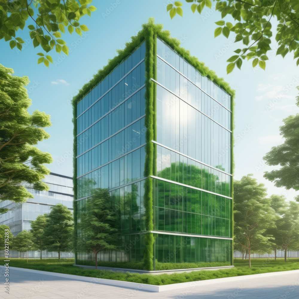 Office with green environment. Eco-friendly building. Generated with AI ...