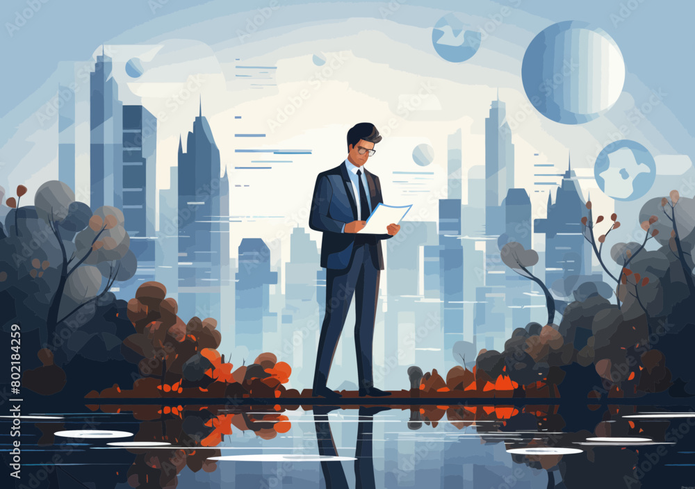 Office worker conducting detailed document review, quality assurance ...