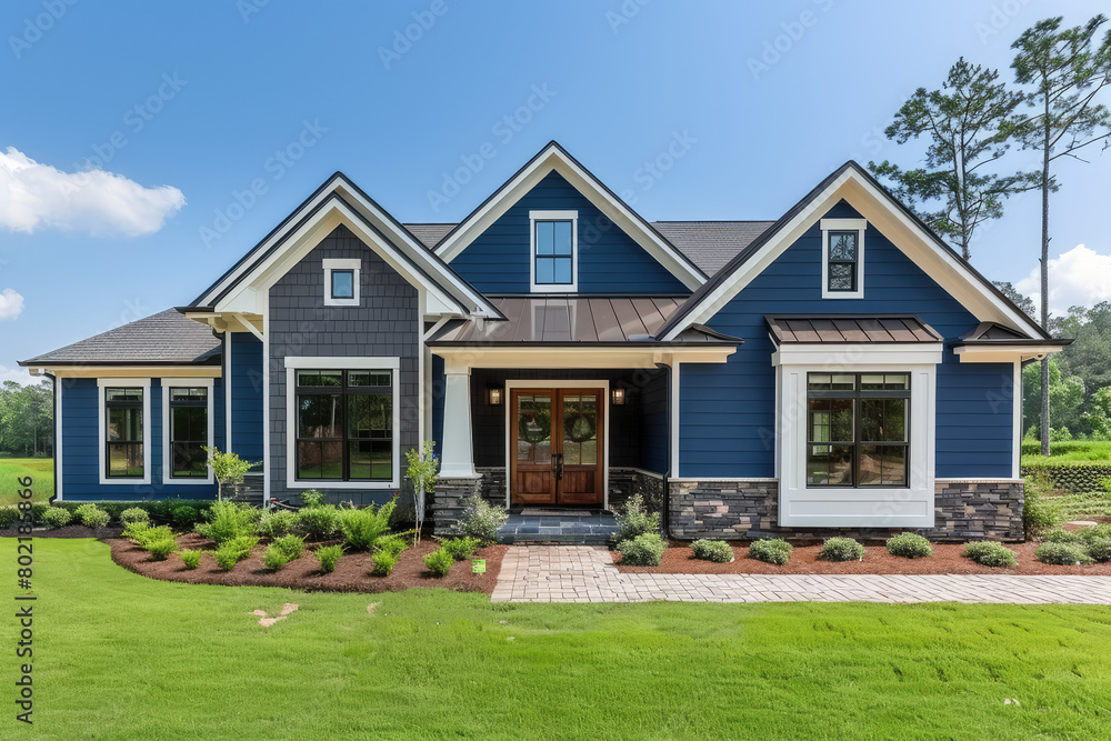 New construction home in south carolina, dark blue house with white ...