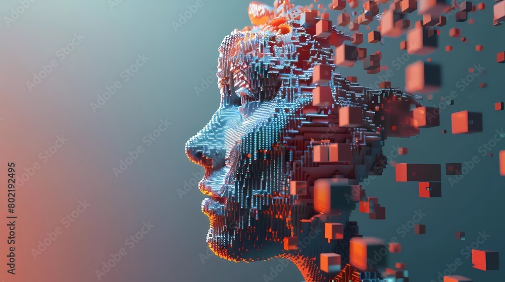 Abstract digital human head constructing from cubes. Minimalistic ...