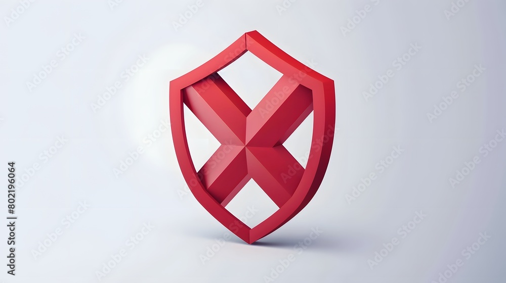 cartoon 3d Icon safety shield x mark perspective . Blue symbol security ...