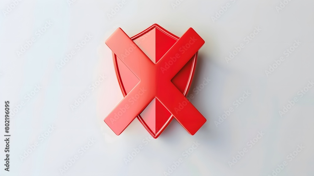 cartoon 3d Icon safety shield x mark perspective . Blue symbol security ...