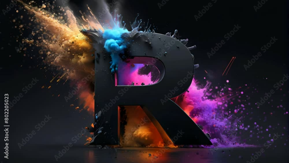 letter R 3d art with color powder explosion background, Seamless ...