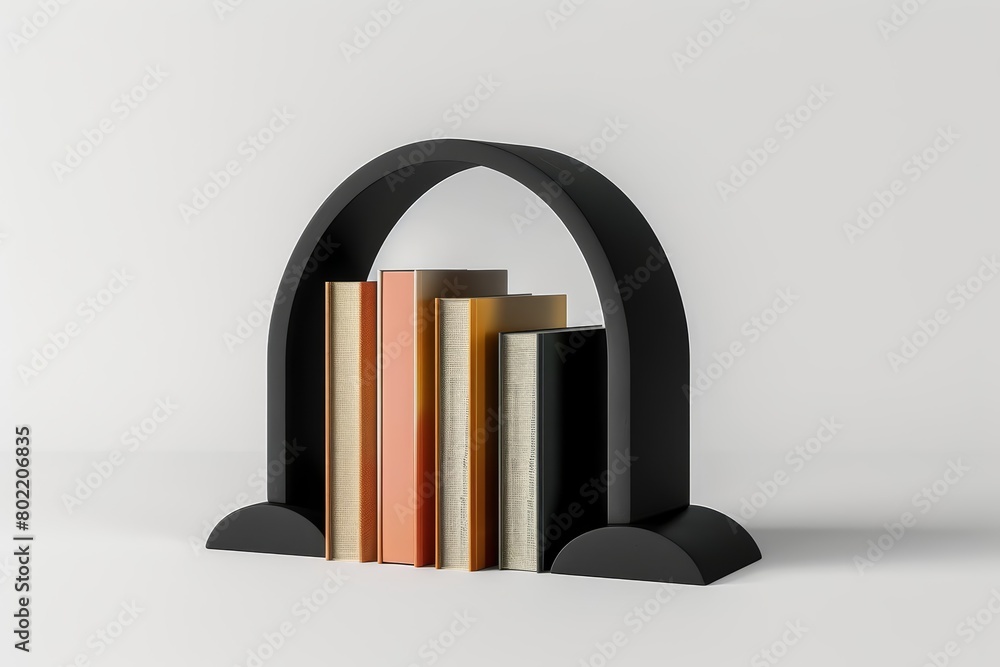 A 3D render of a minimal bookend, shaped like a simple arch, made from ...