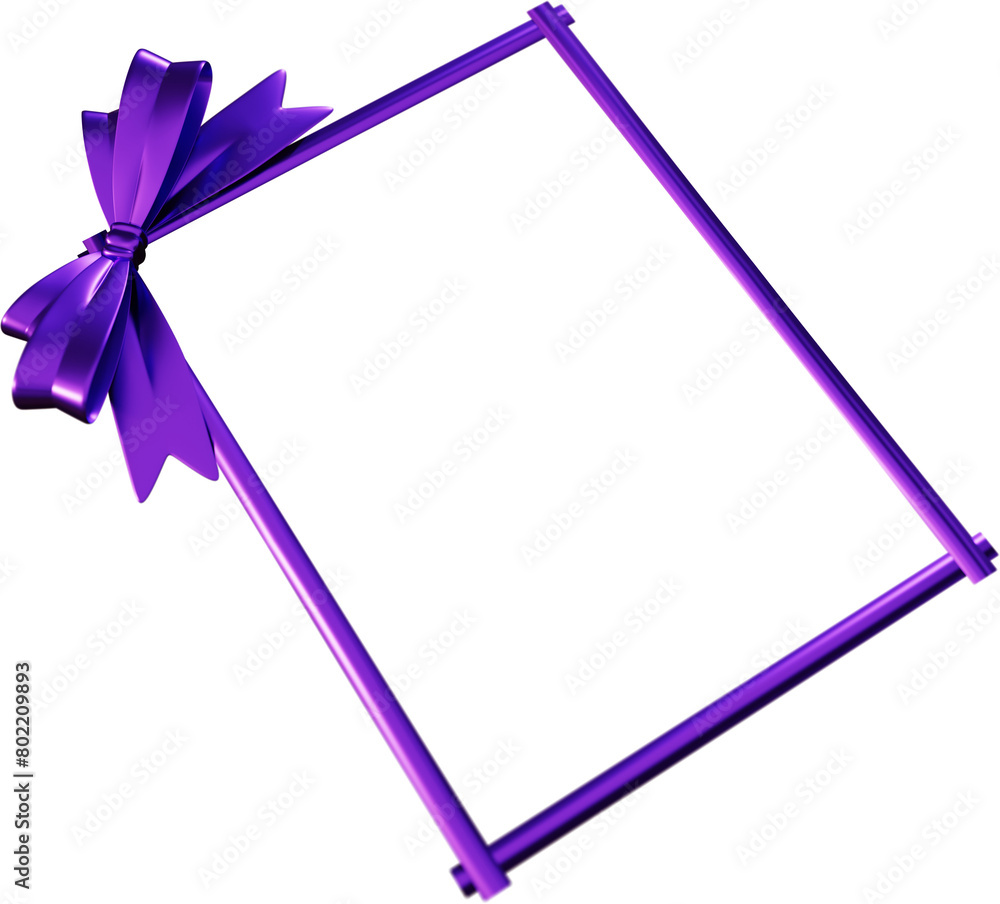 Purple Gift ribbon frame and bow, 3d isolated on transparent background ...