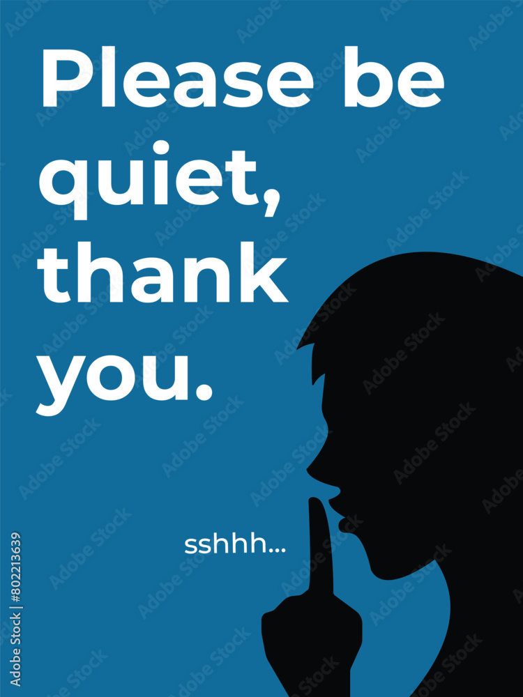 Please be quiet poster sign banner silhouette illustration isolated on ...