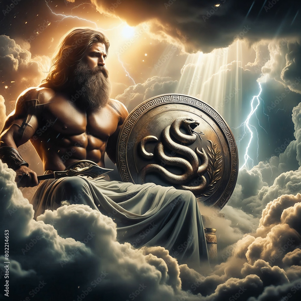 Zeus the supreme Olympian god of ancient Greek mythology on his throne ...