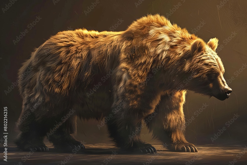 Craft a realistic 3D CG rendering of a majestic bear in a side profile ...