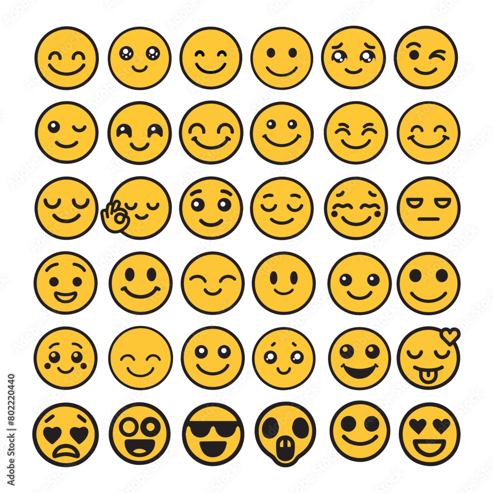 Yellow emoji set. Emoticons flat vector illustration symbols. emoji ...