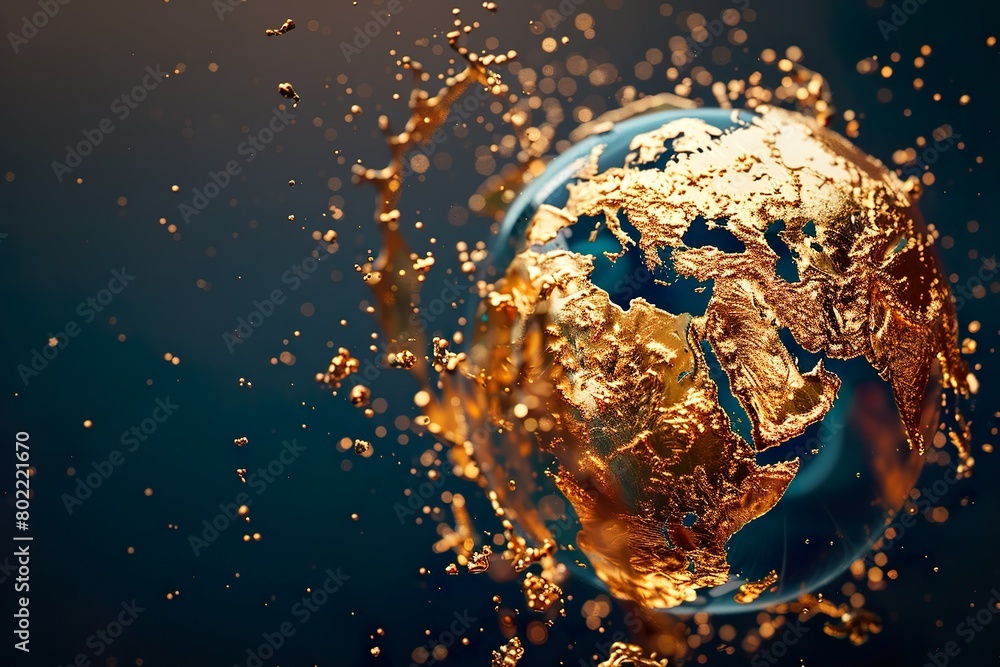 Earth Globe Made from Solid Gold, Amid Dark Blue and Orange Palette ...