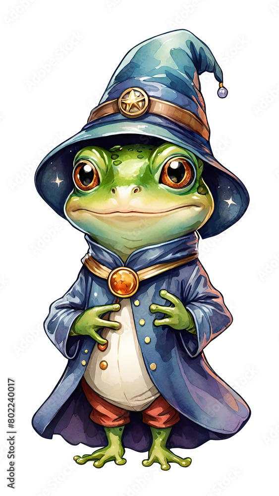 A whimsical frog character stands confidently, donning a magical ...