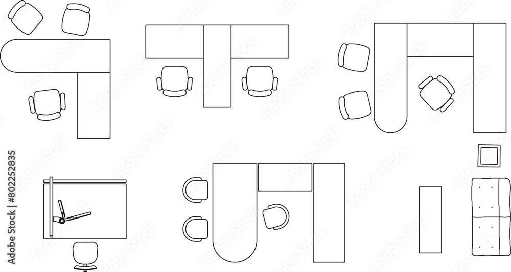 Detailed vector sketch illustration of office work desk arrangement ...