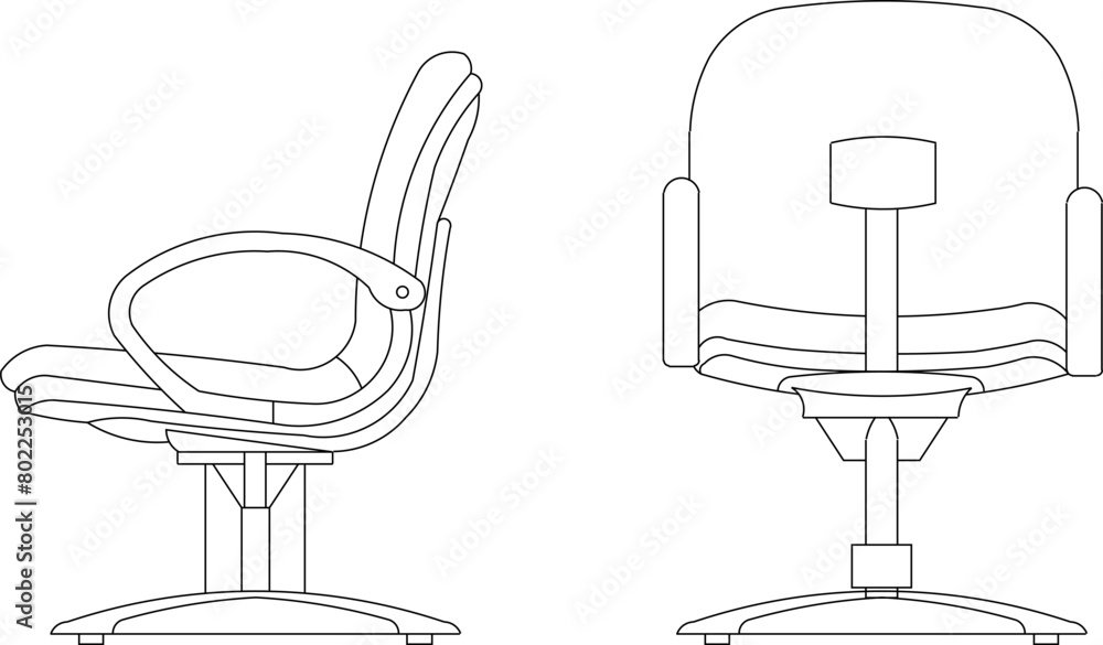 Detailed vector sketch illustration of office work desk chair design ...