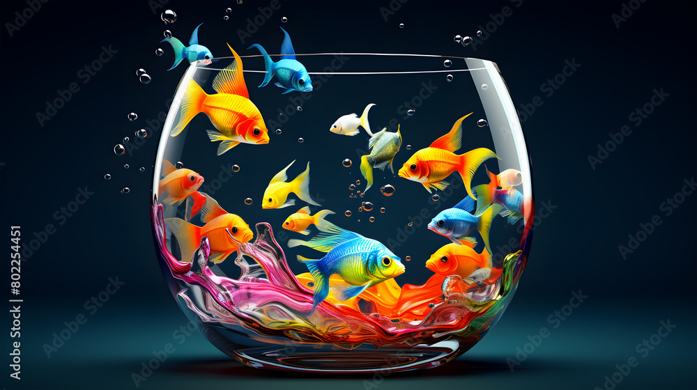 Colorful fish scenes in different styles in a glass jar Stock ...