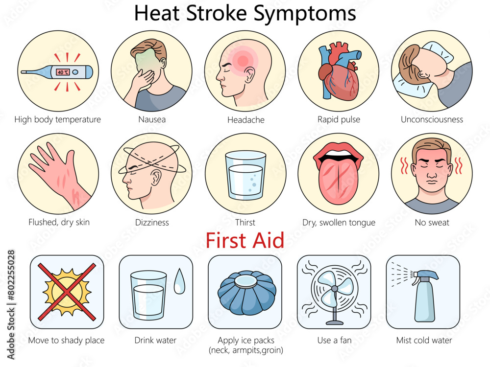 heat stroke and effective first aid responses including moving to shade ...