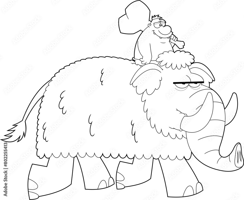 Outlined Angry Caveman Cartoon Character Running With Club. Vector Hand ...