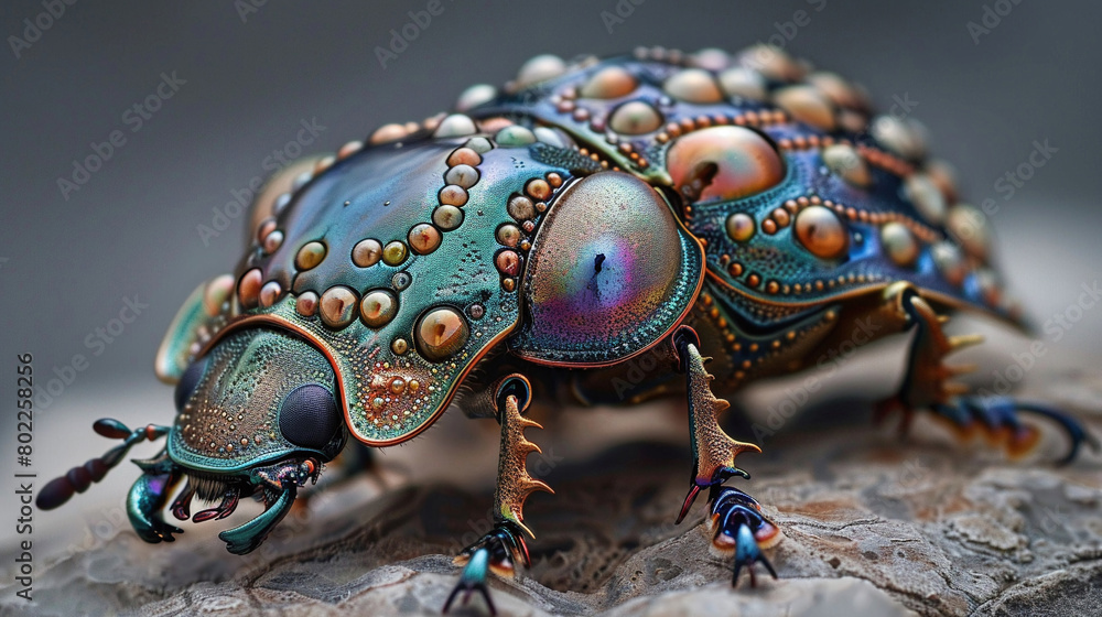 The image shows a beautiful and unique bug with a shiny, gem-like ...
