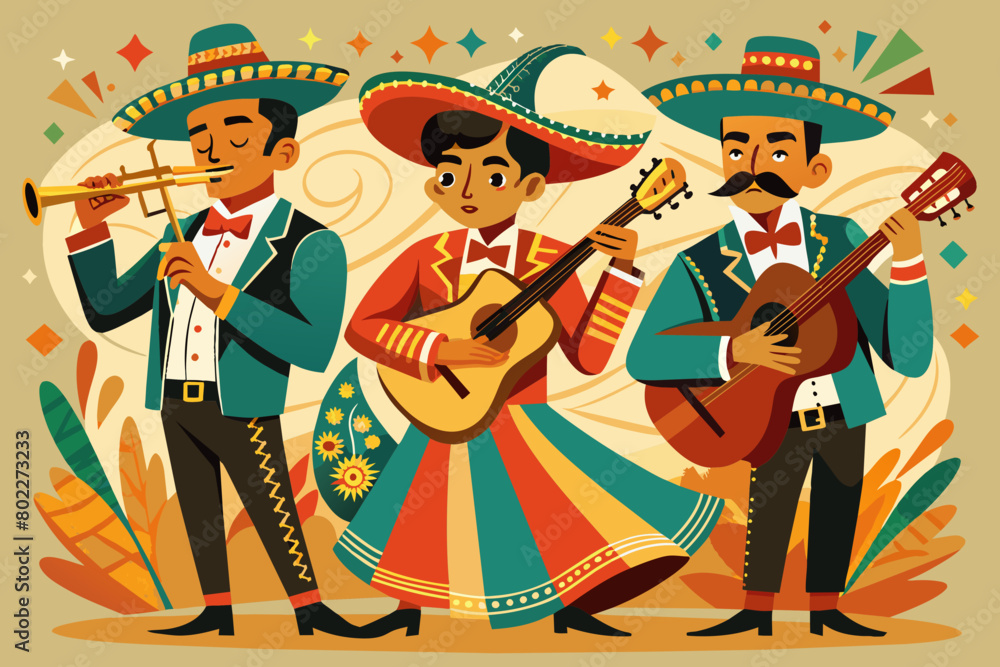 mariachi band in full attire, playing instruments like trumpets ...