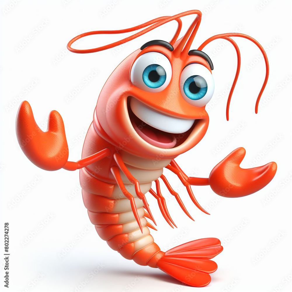 3D funny shrimp cartoon on white background Stock Illustration | Adobe ...