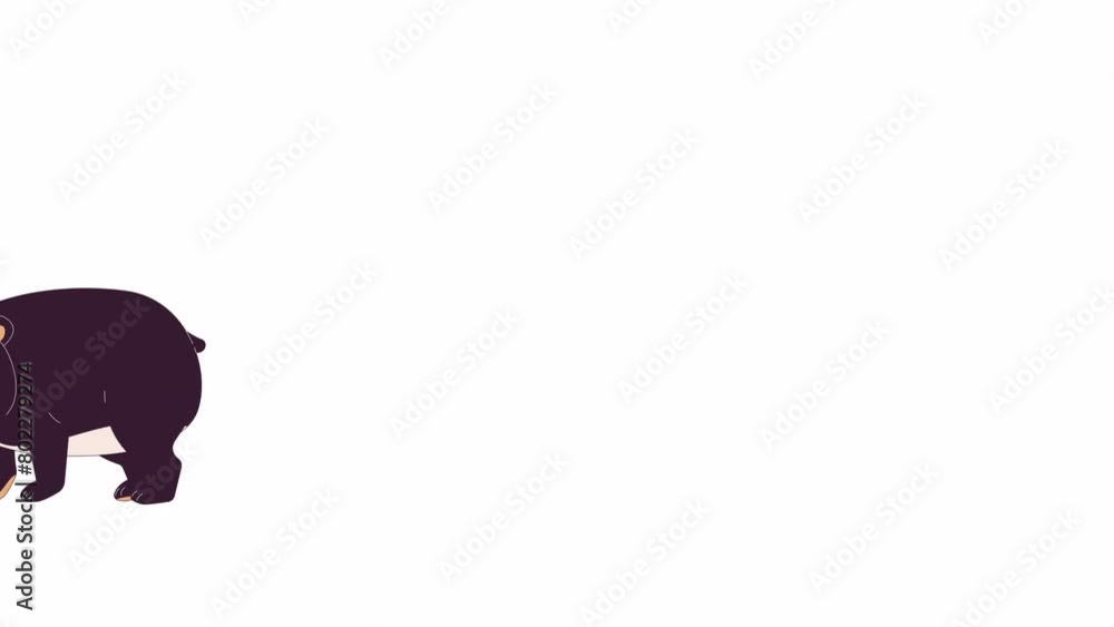 Bear chasing asian female tourist line 2D characters animation. danger ...