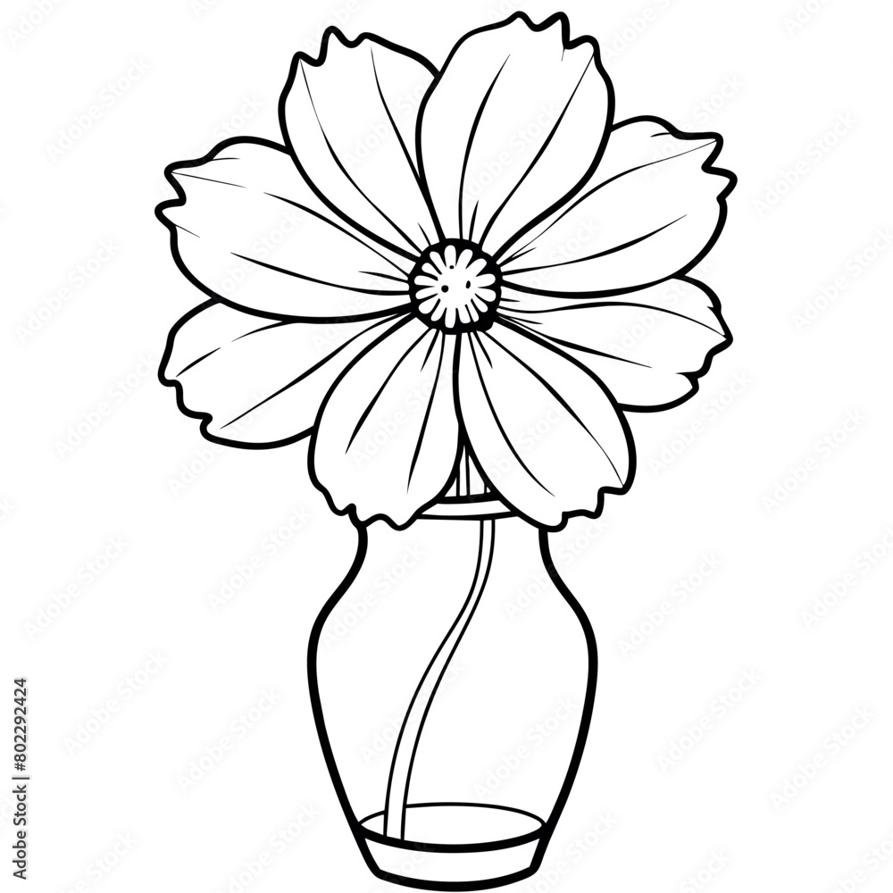 Cosmos flower on the vase outline illustration coloring book page ...