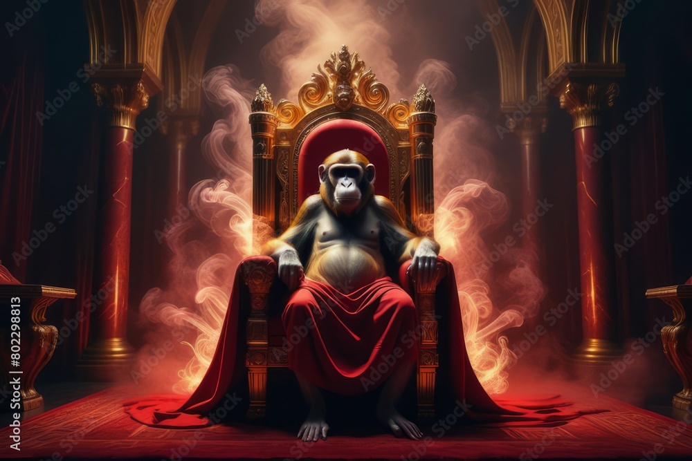 monkey sitting on the throne created with generative AI software. Stock ...