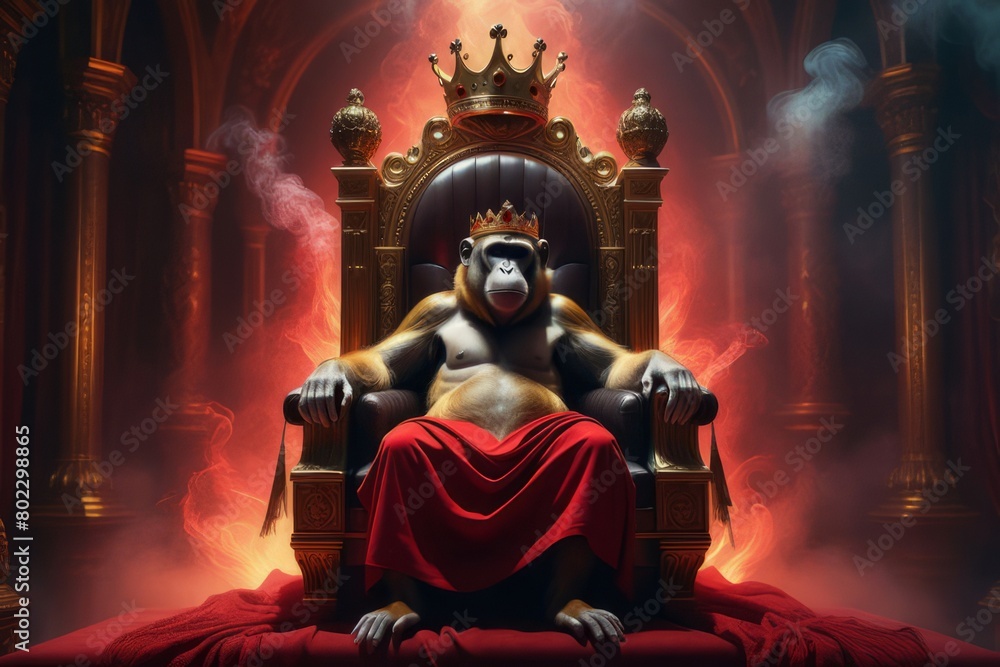 monkey sitting on the throne created with generative AI software. Stock ...