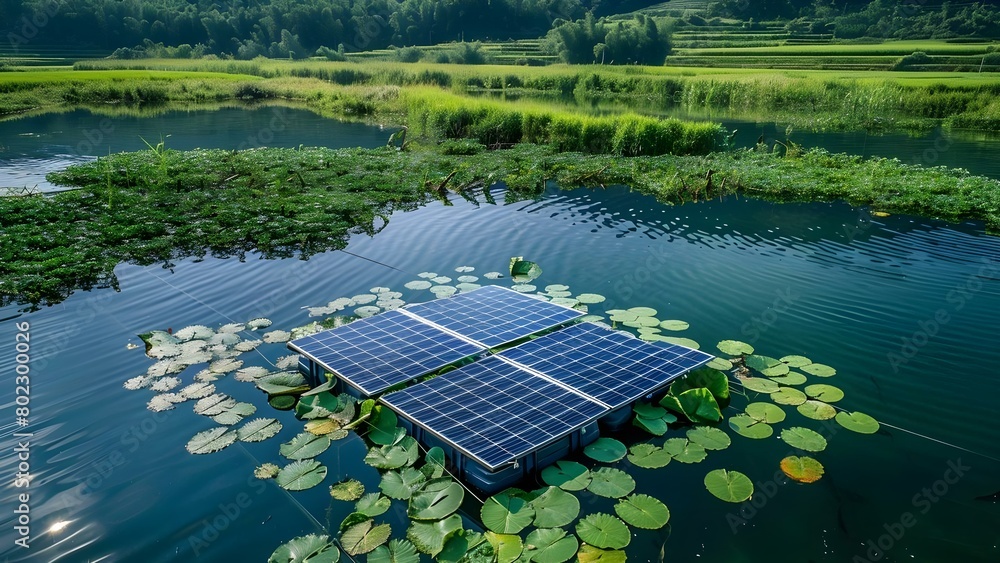 Harnessing Solar Energy: Floating Solar Panel in Aquaculture Pond. Concept Sustainable Energy ...