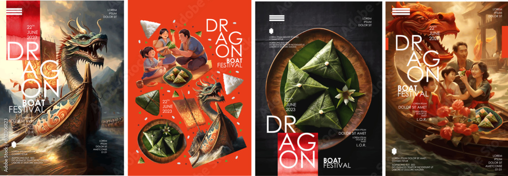 Vibrant Dragon Boat Festival posters showcasing traditional dragon ...