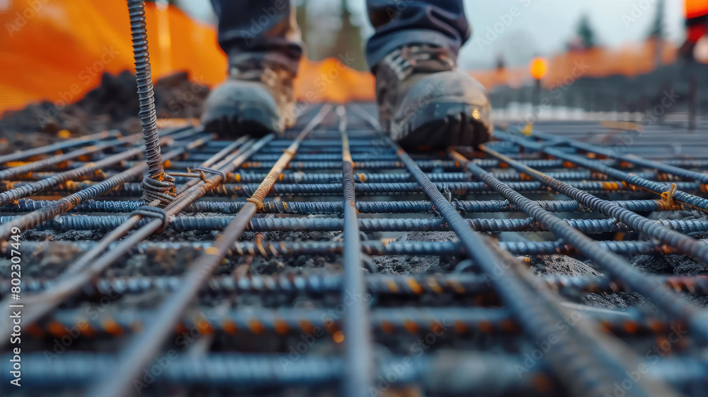 Detailing the use of steel rebar in construction, this image shows the ...