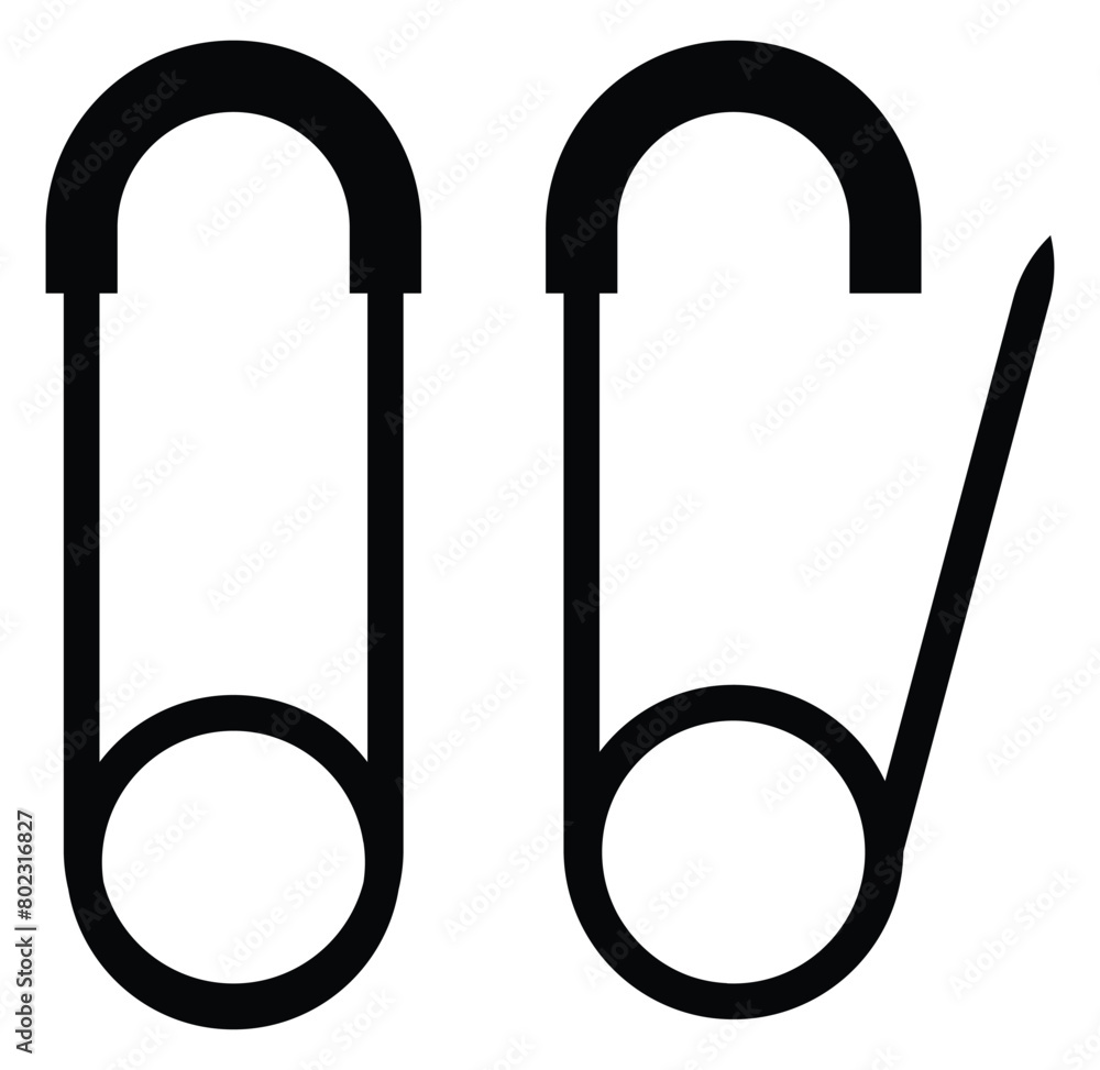 Safety pin. Opened and closed pins. pierced and clipping path sign. Vector safetypin icon. Open ...