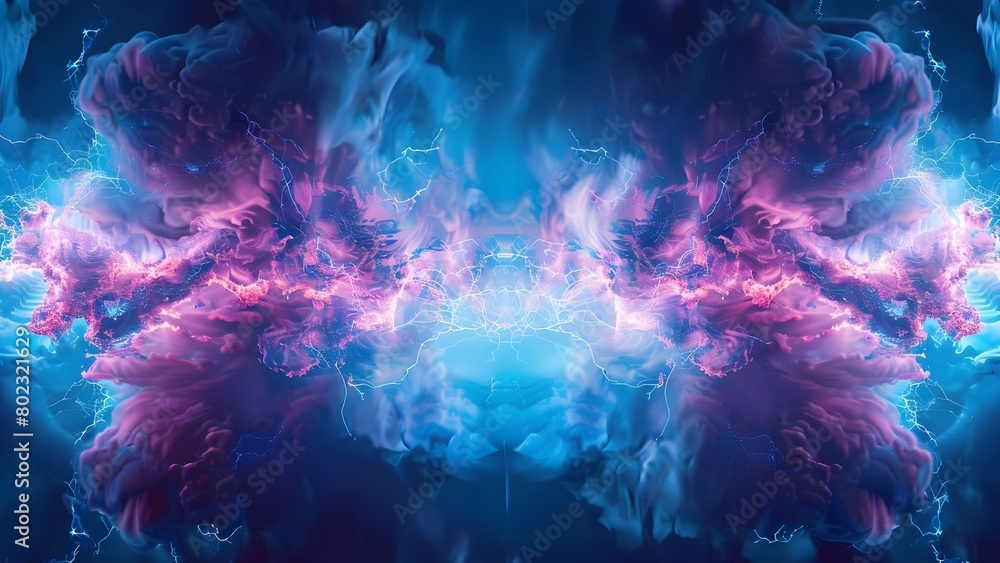 Abstract digital art in blue and pink resembling lightning for a battle ...