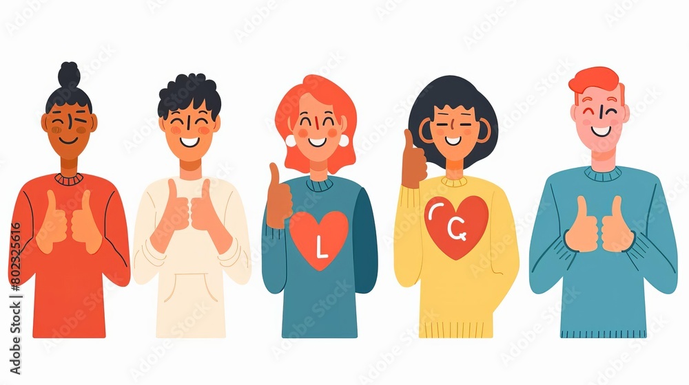 Set of happy people showing various positive emotions with gestures Ok ...