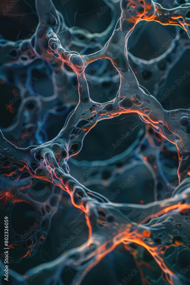 A 3D visualization of a eukaryotic cell under a microscope, with moody ...