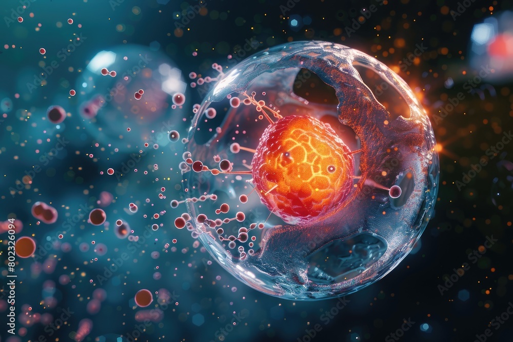 Atmospheric 3D model of a eukaryotic cell division process, with moody ...