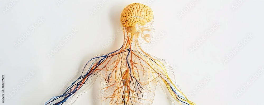 The image shows a 3D printed model of a human nervous system. Stock ...