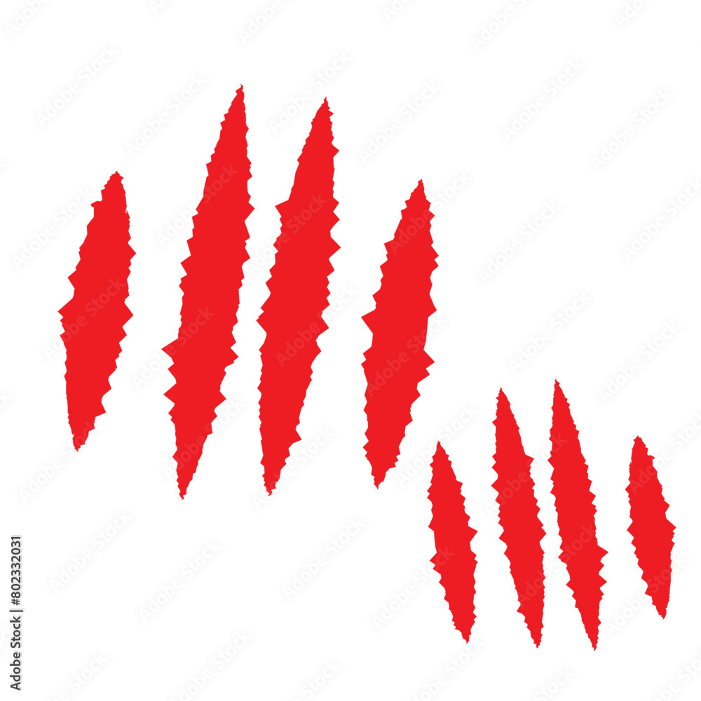 Animal claw scratches and marks. Set. Black and red bloody silhouettes ...