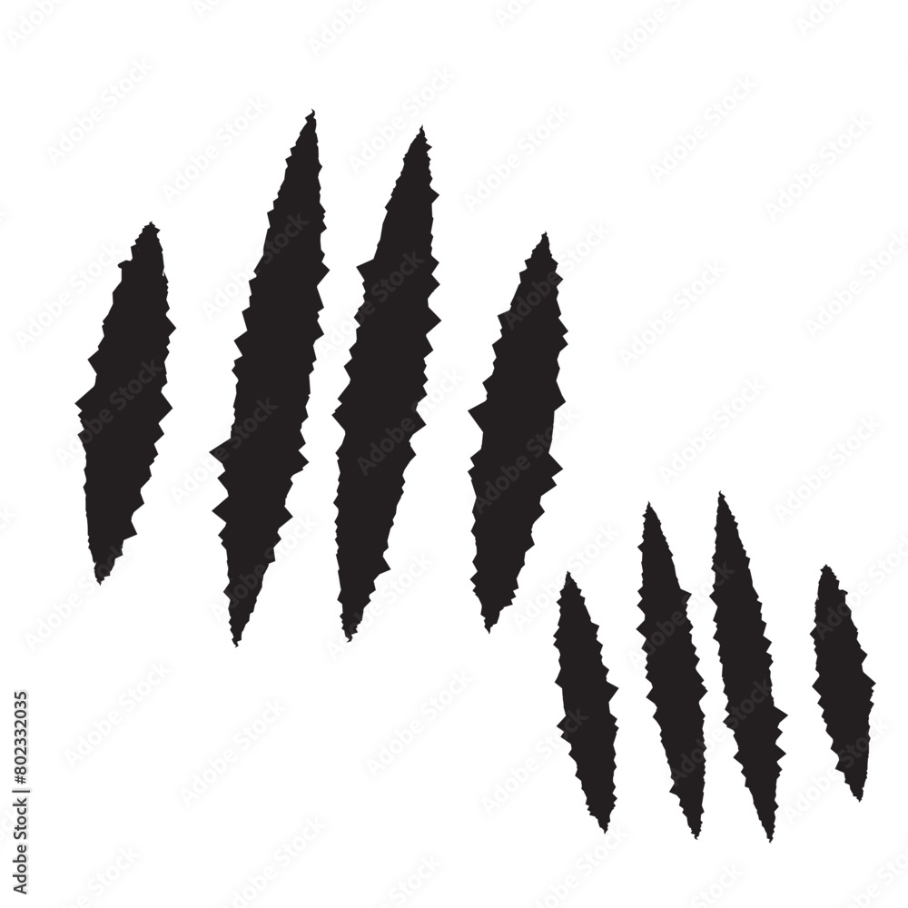 Animal claw scratches and marks. Set. Black and red bloody silhouettes ...