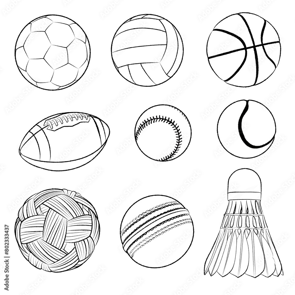 illustration of a collection of game sports balls with transparent ...