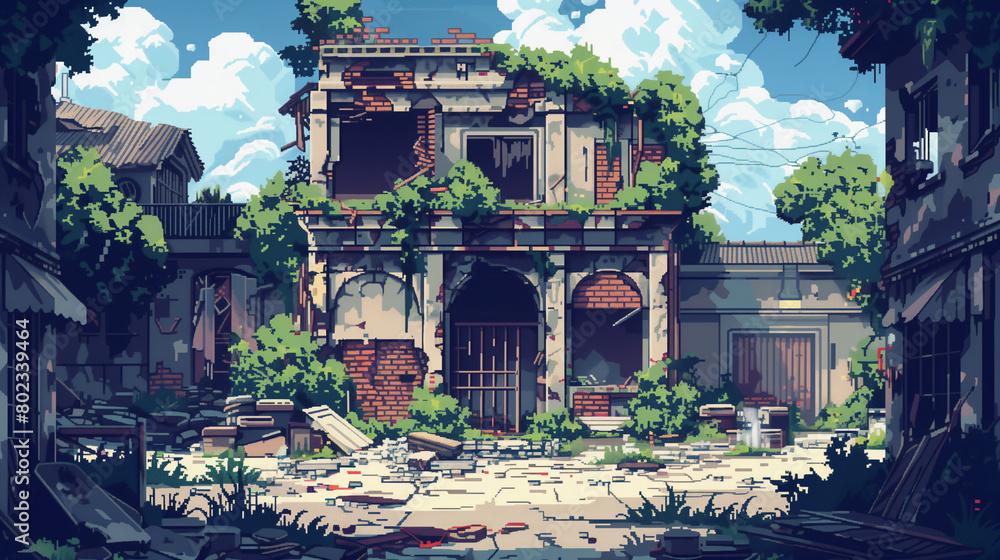 pixel art of abandoned building dungeon background battle scene in RPG ...